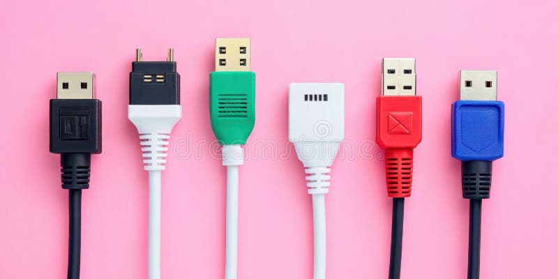 Colorful Cables on Pink Backdrop, Technology Concept Theme and ...