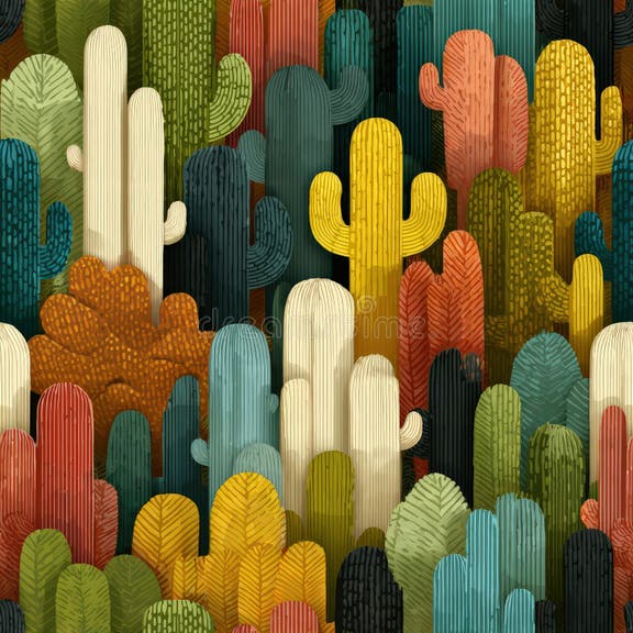 Colorful Cacti Pattern with Various Shapes and Textures Stock ...