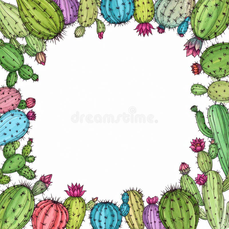 Colorful Cactus Border Frame Illustration Stock Image - Illustration of ...