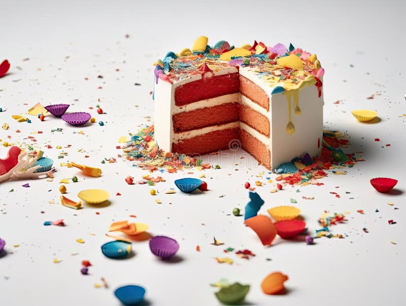 Colorful Cake and Confetti on White Background Stock Illustration ...