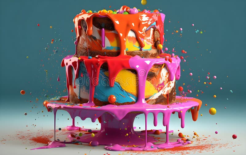 Colorful Cake with Paint Splashes Stock Illustration - Illustration of ...