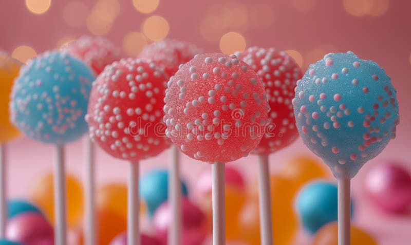 Colorful Cake Pops on Pink Background Stock Image - Image of coated ...