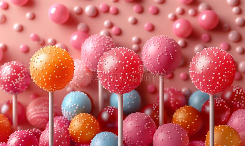 Colorful Cake Pops on Pink Background. Stock Image - Image of delicious ...