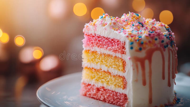 Colorful Cake Slice with Icing and Sprinkles. Stock Photo - Image of ...