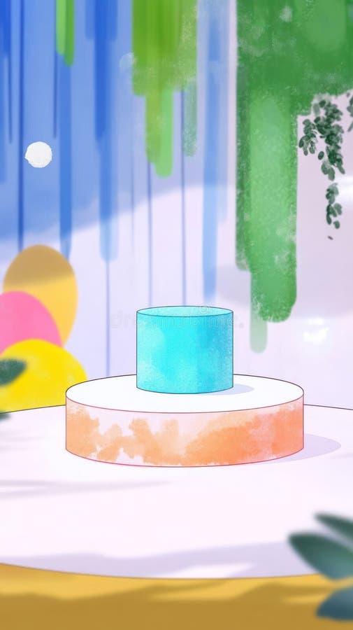 A Colorful Cake Stand with a Blue Cake Centerpiece, Set in a Festive ...