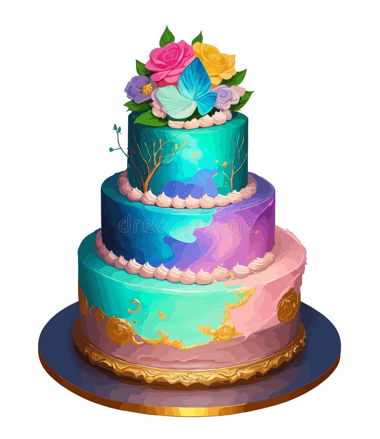 A Colorful Cake on a Table. Isolated in White Background Stock Vector ...