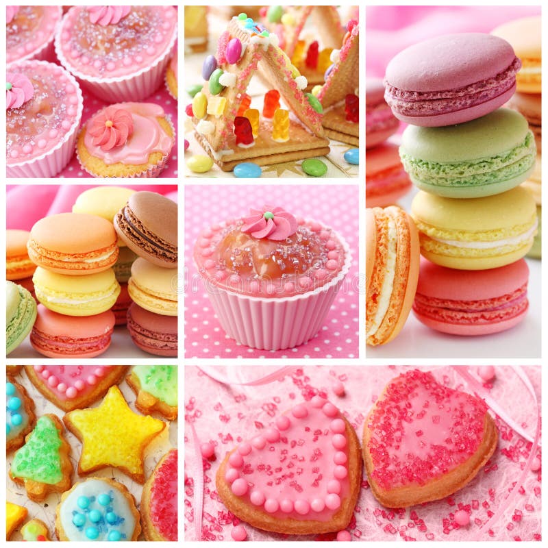 Colorful cakes collage stock photo. Image of biscuit - 18251928