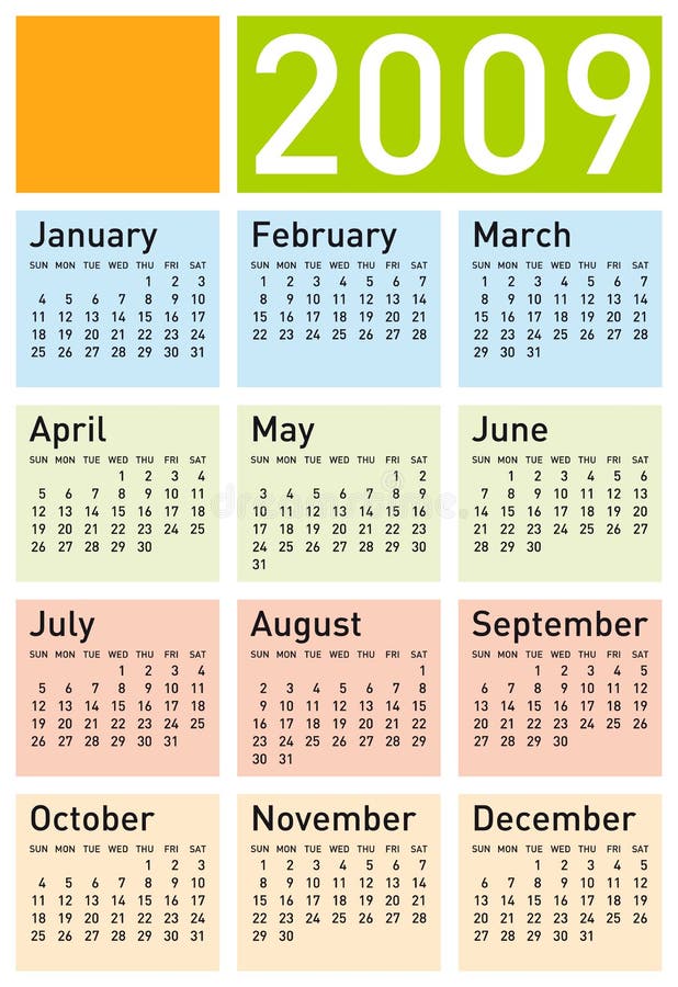 Calendar for 2009 stock vector. Illustration of month - 7294085