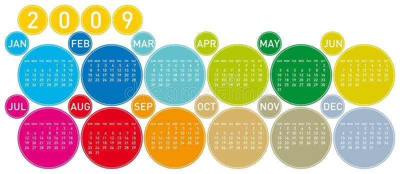 Colorful Calendar for 2009 stock vector. Illustration of circles - 6564929