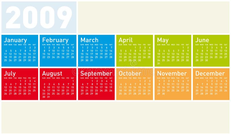 Colorful Calendar for 2009 stock vector. Illustration of colour - 6735709