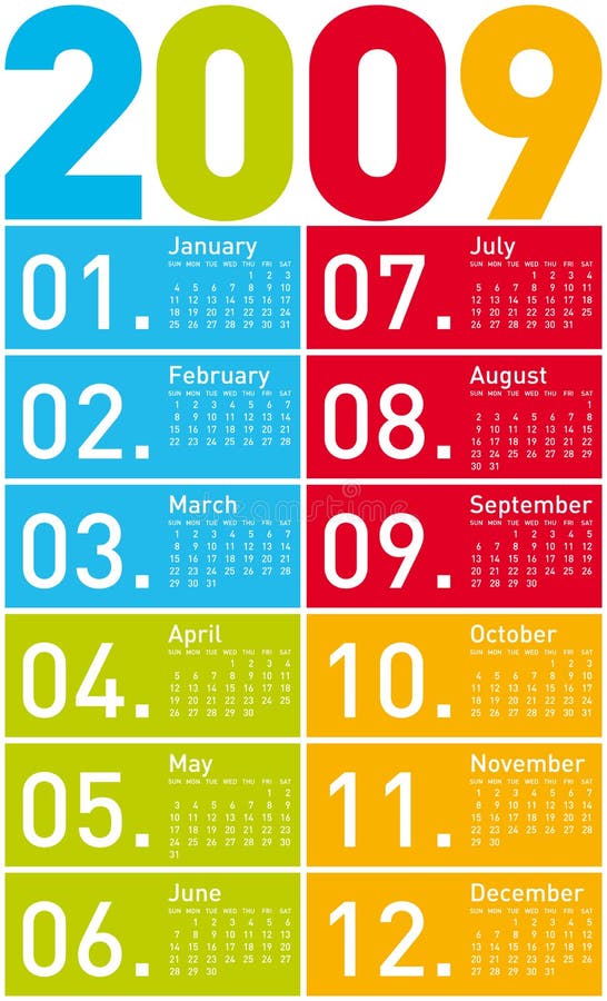 Colorful Calendar for 2009 stock vector. Illustration of organizer ...