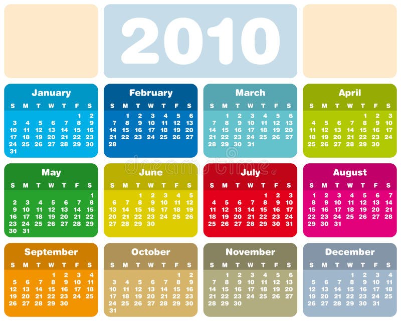 Colorful Calendar for 2010 stock vector. Illustration of days - 10967825