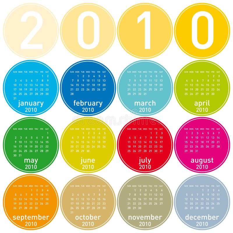 Colorful Calendar for 2010. Stock Vector - Illustration of colour ...