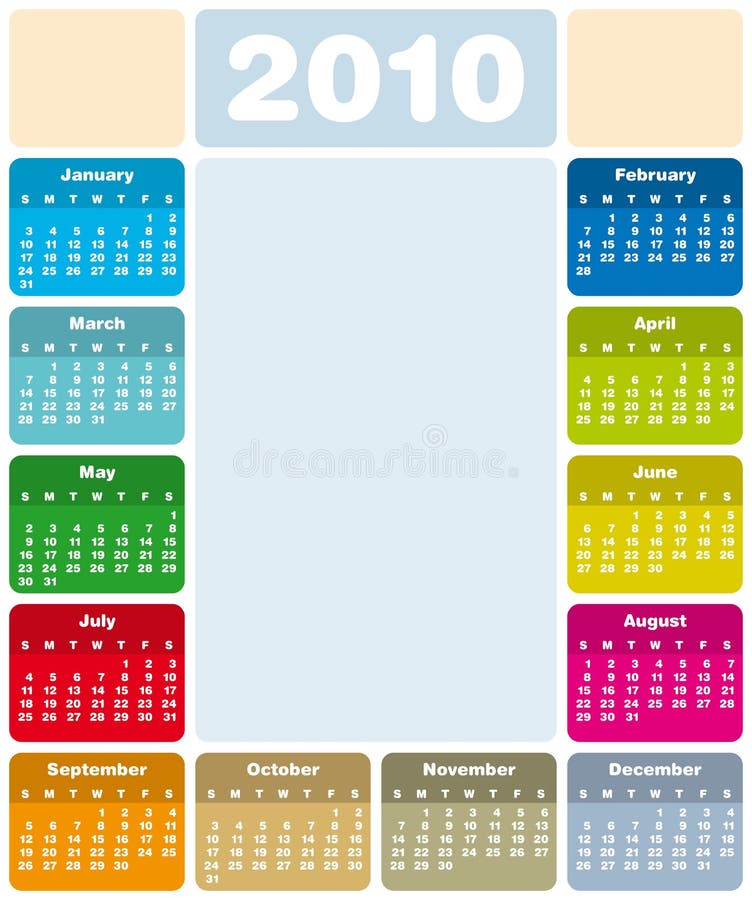 Colorful Calendar for 2010 stock vector. Illustration of colour - 11032401