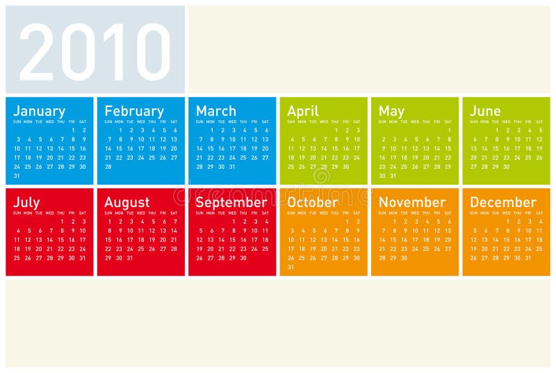 Colorful Calendar for 2010. Stock Vector - Illustration of vector ...