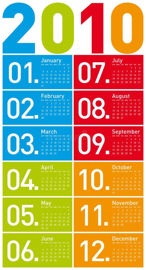 Colorful Calendar for 2010. Stock Vector - Illustration of organizer ...