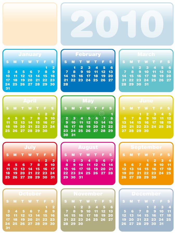 Colorful Calendar for 2010 stock vector. Illustration of season - 9275926