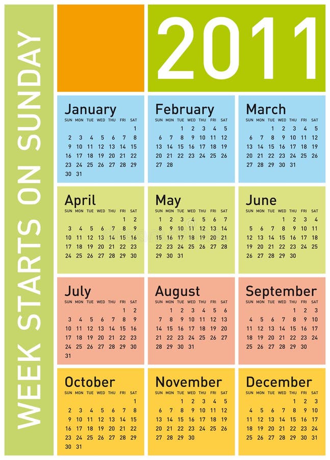 Colorful Calendar 2011 stock vector. Illustration of week - 14615497