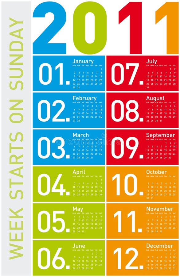 Colorful Calendar 2011 stock vector. Illustration of agenda - 15362549