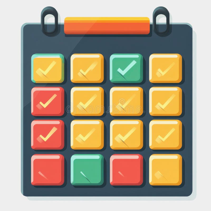 Colorful Calendar with Checkmarks Representing Tasks Completed in a ...