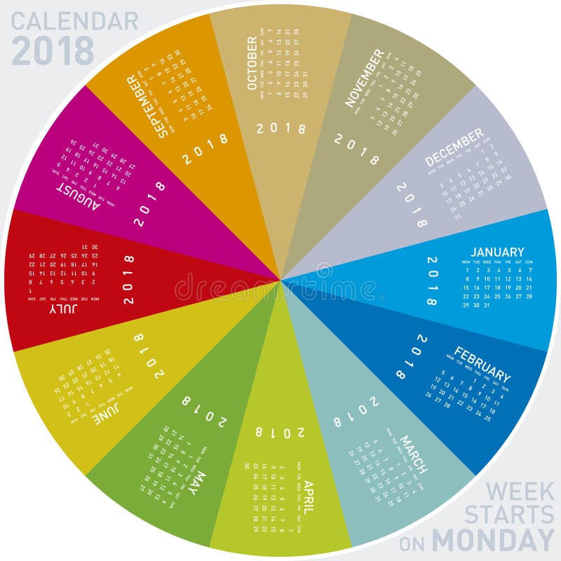 Colorful Calendar for 2018. Circular Design Stock Vector - Illustration ...