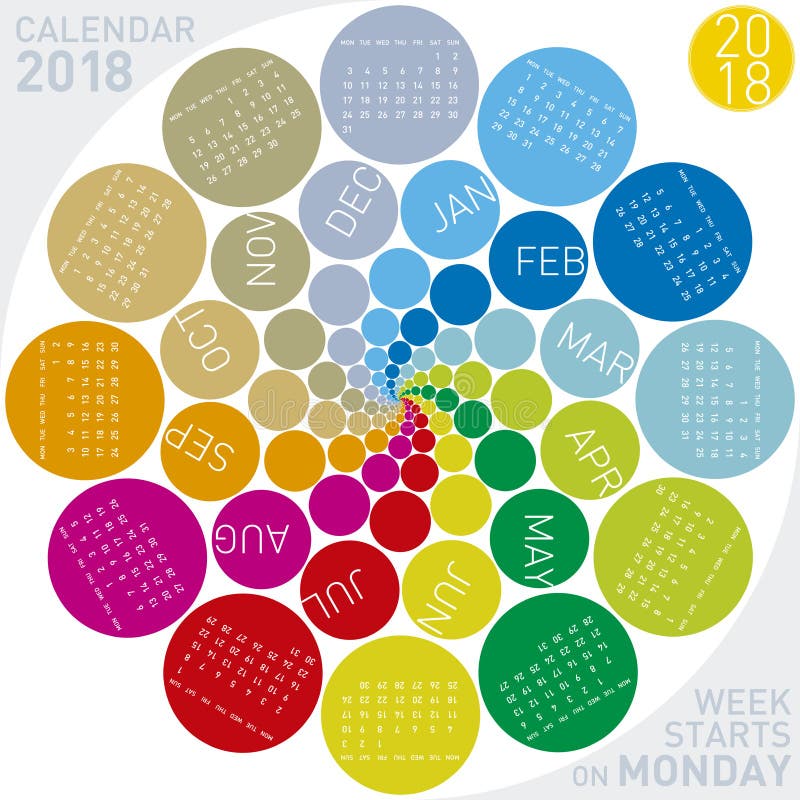 Colorful Calendar for 2018. Circular Design Stock Vector - Illustration ...