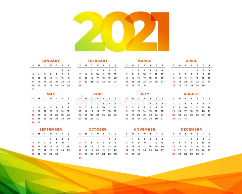 Colorful 2021 Calendar Design Geometric Template Design Stock Vector ...