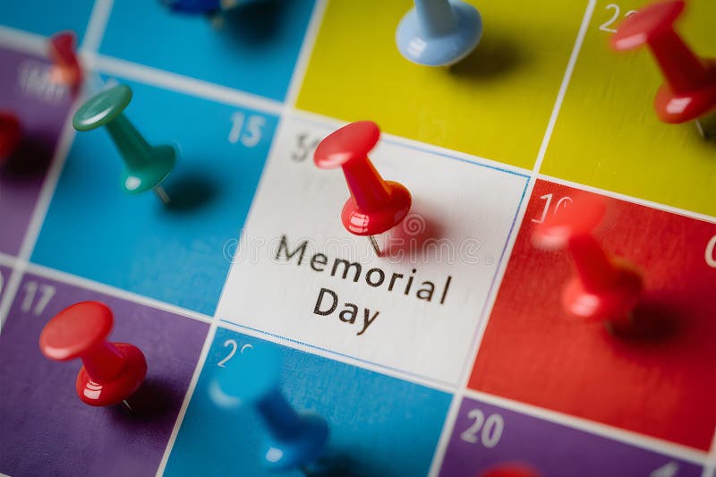 Colorful Calendar Grid with Pushpins, Central Cell Highlighting ...