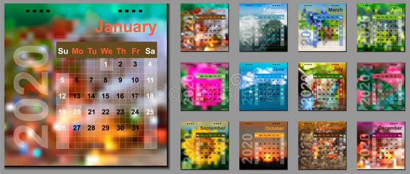 Colorful Calendar for 2020 with Photo Collage. Design Desktop or Wall ...