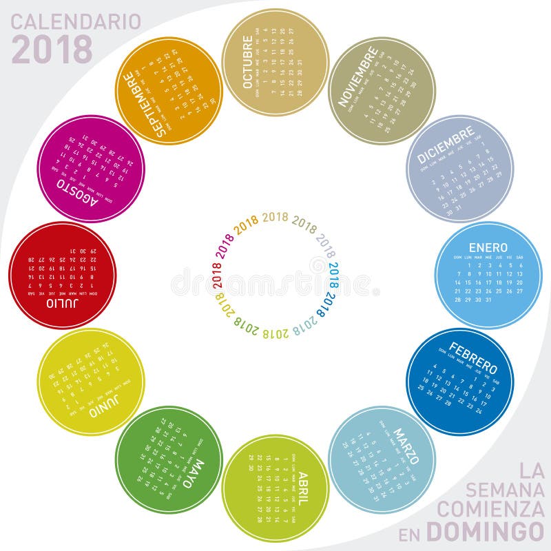 Colorful Calendar for 2018 in Spanish. Circular Design Stock Vector ...