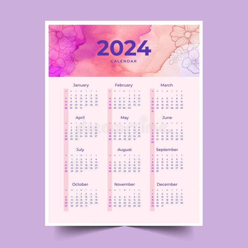 Colorful 2024 Calendar Template in Printable Style Design Vector Stock ...