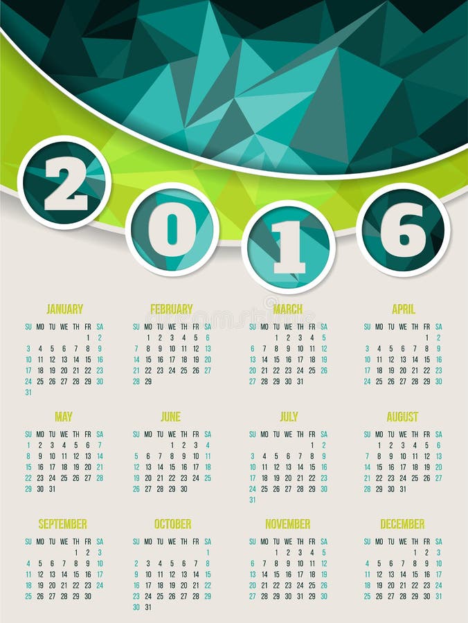 Colorful 2016 Calendar Template with Triangle Background Stock ...