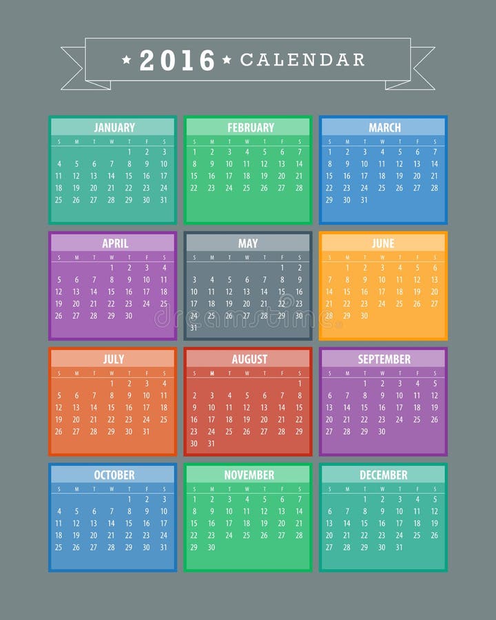 Colorful 2016 Calendar. stock vector. Illustration of page - 60439035