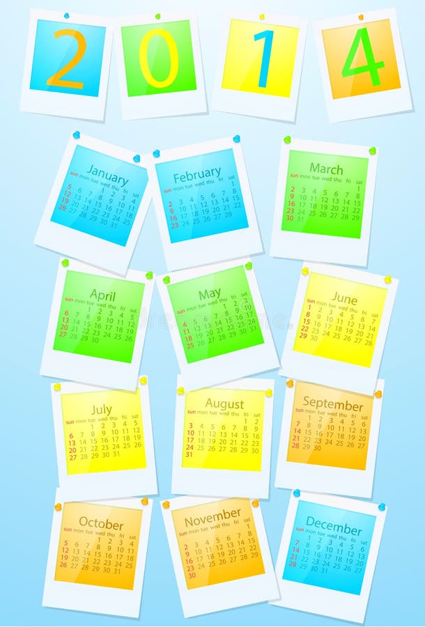 Colorful calendar 2014 stock vector. Illustration of calendar - 39907684