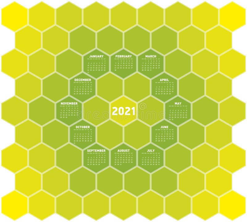 Colorful Calendar Design for Year 2021 in an Hexagonal Pattern. Stock ...