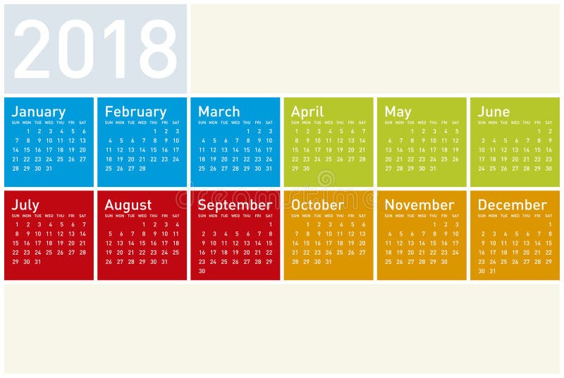 Colorful Calendar for Year 2018, in Vector Format Stock Vector ...