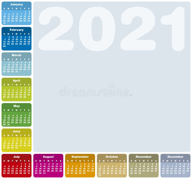 Colorful Calendar for Year 2021. Stock Vector - Illustration of design ...
