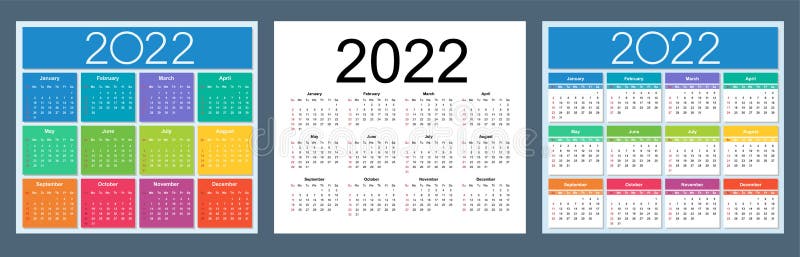 Colorful Calendar for 2022 Year. Week Starts on Sunday Stock Vector ...