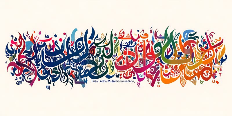 Colorful Calligraphy Art for Eid Al-Adha Celebration in Arabic Stock ...