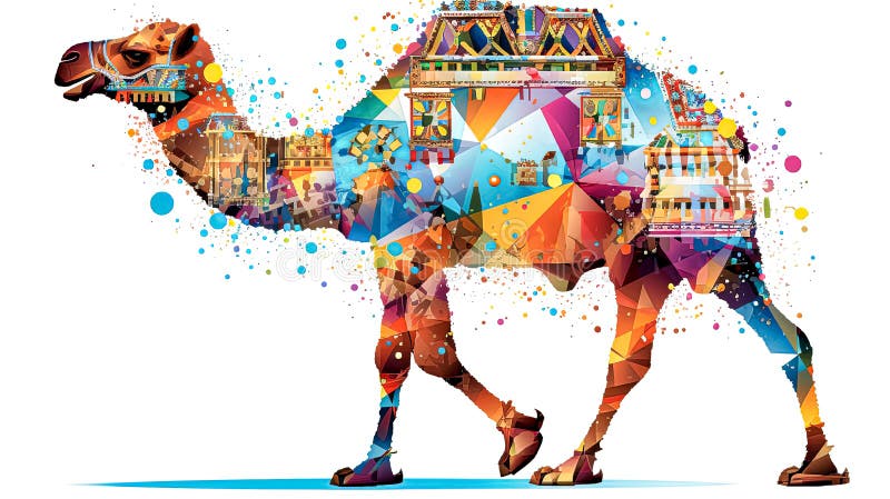 Colorful Camel Walking on a White Background Stock Image - Image of ...