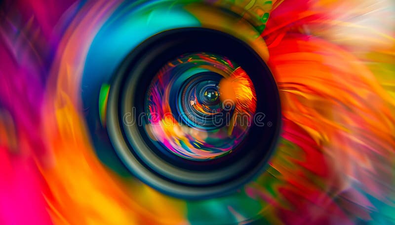 A Colorful Camera Lens with Blurry Background Stock Photo - Image of ...