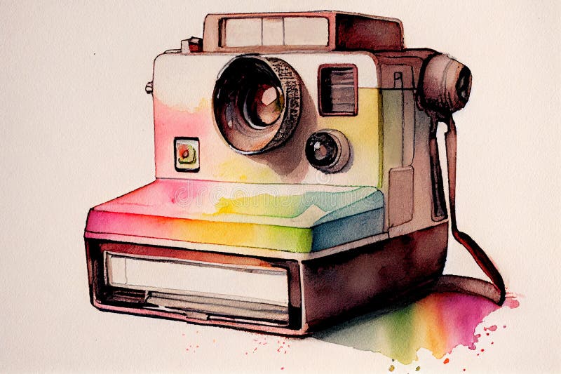Colorful Cameras Drawing with Bit of Watercolour Stock Illustration ...