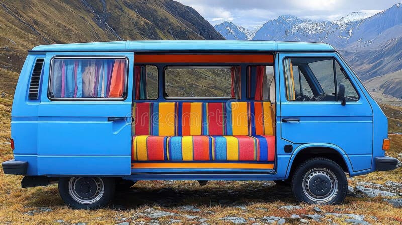 Colorful Camper Van Mountain View Stock Illustration - Illustration of ...