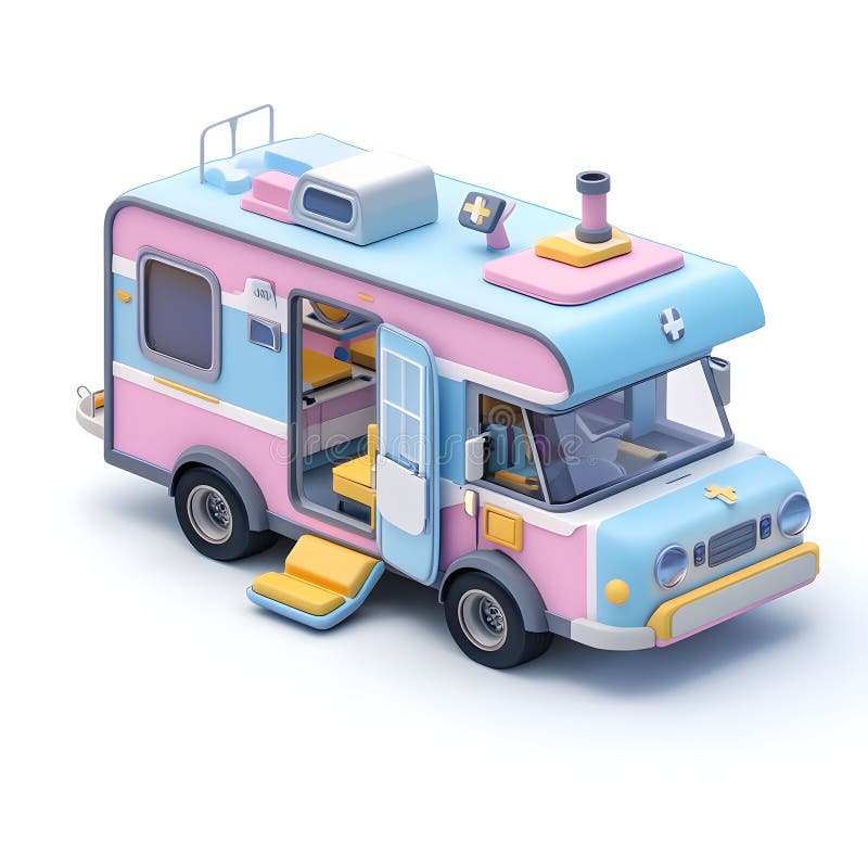 Colorful Camper Van, Stylized Illustration, Three-dimensional Model ...