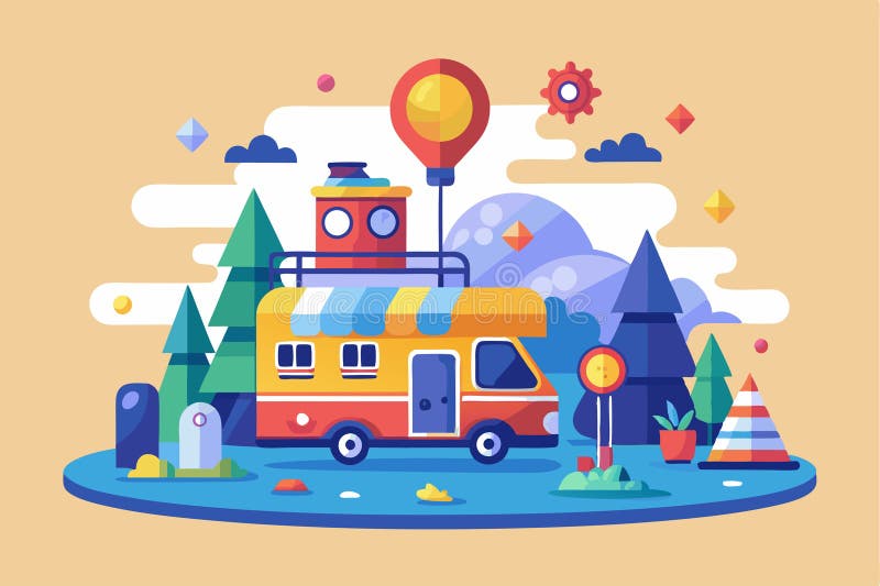 Colorful Camper RV. Road Home Trailer. Recreational Vehicle. Camping ...