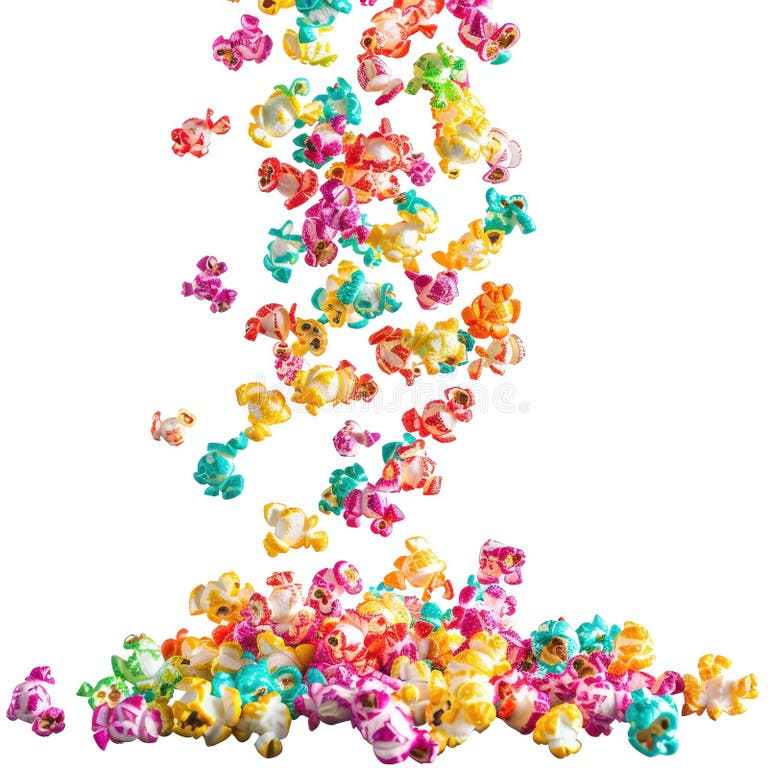 Colorful Candied Popcorn Falling Down on White Background Stock Photo ...
