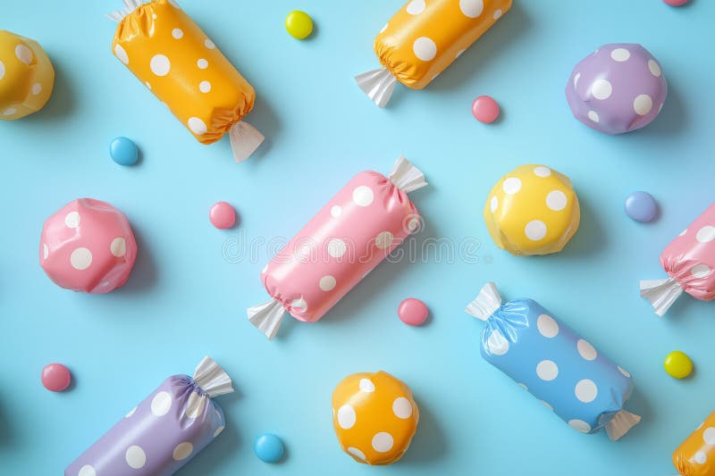 Colorful Candies Arranged in a Playful Pattern on a Blue Surface Stock ...