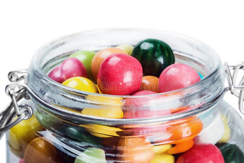 Glass Jar with Chewing Gum Round in Different Colors Stock Photo ...