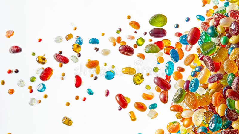 Colorful Candies Exploding from Right Side of Frame on White Background ...