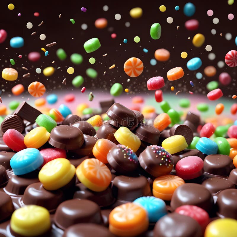 Colorful Candies are Falling on the Tabletop, Forming a Colorful Mound ...